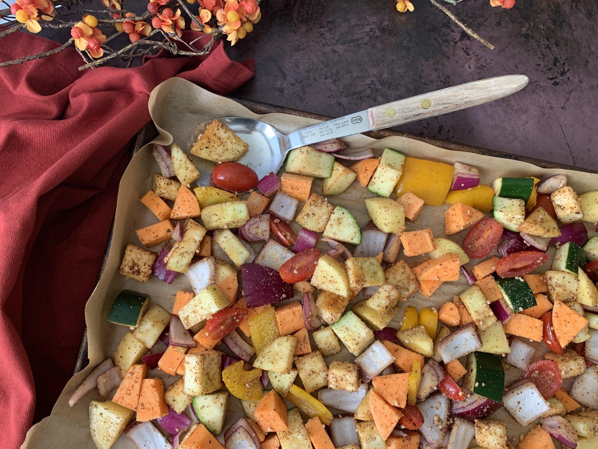 Oil Free Oven Roasted Vegetables & Chickpeas - Nutmeg Notebook