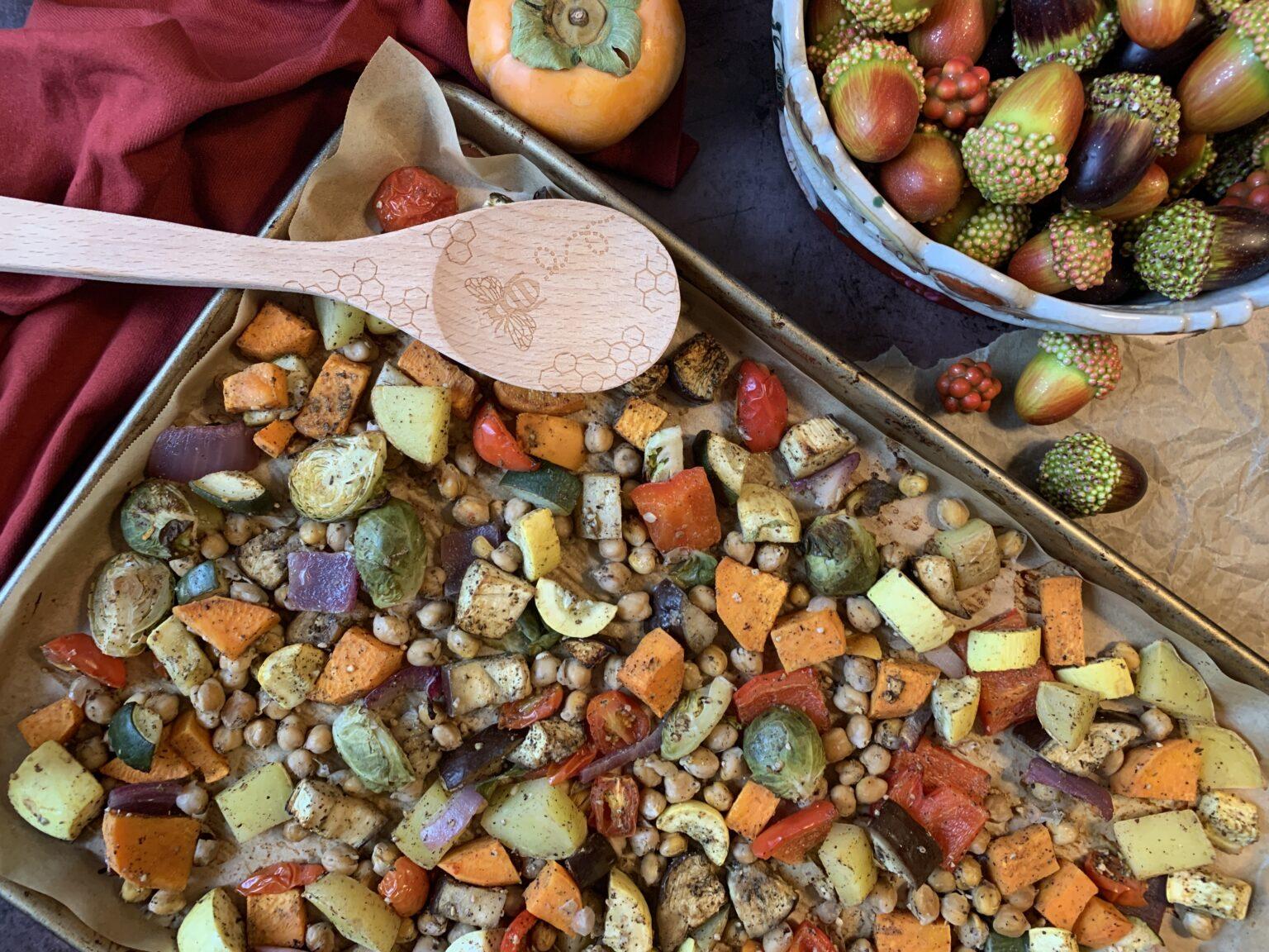 Oil Free Oven Roasted Vegetables & Chickpeas - Nutmeg Notebook