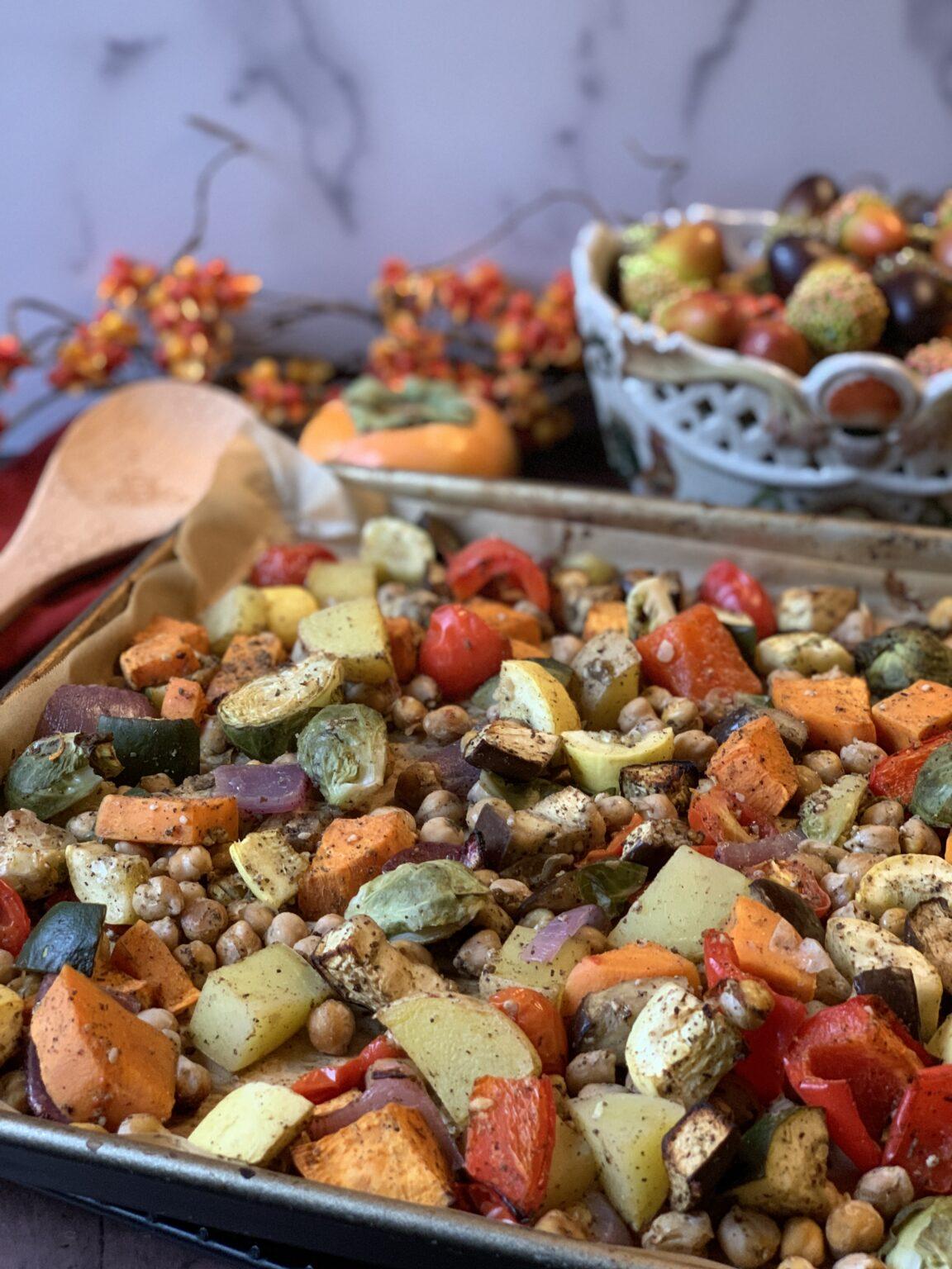 Oil Free Oven Roasted Vegetables & Chickpeas - Nutmeg Notebook