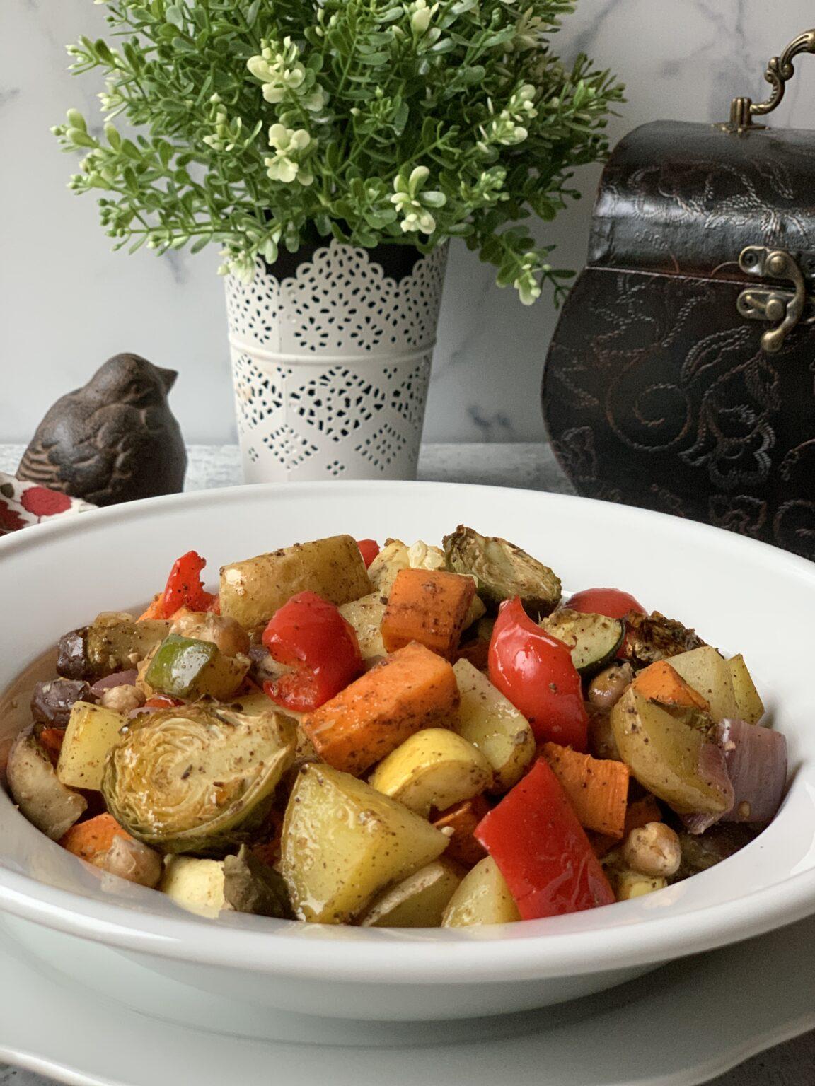Oil Free Oven Roasted Vegetables & Chickpeas - Nutmeg Notebook