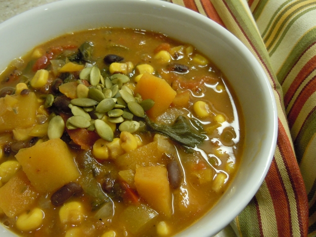 Three Sisters Harvest Stew & Baked Tortilla Chips - Nutmeg Notebook